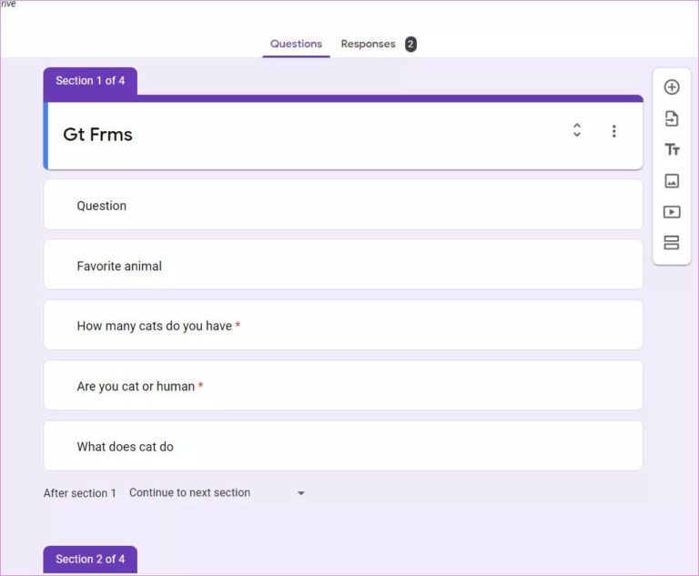 Un guide complet d'utilisation des sections dans Google Forms ...